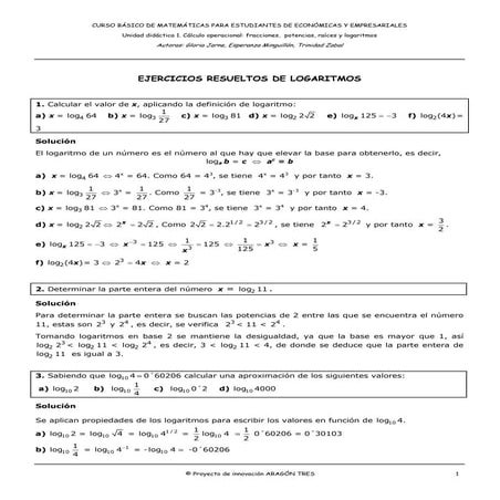 Ejercicios Resueltos De Logaritmos Logaritmo Anlisis Matemtico