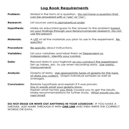 Log book requirements | DOC