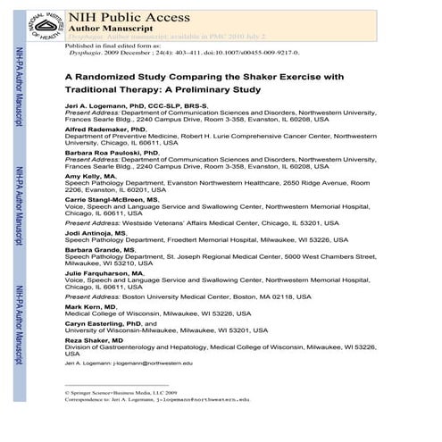 Comparison of Shaker exercise with traditional therapy | PDF | Physical ...