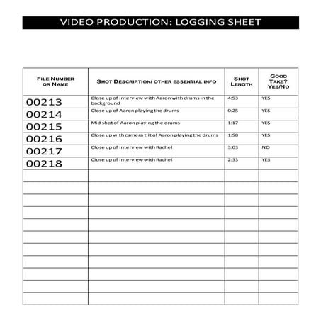 Logging sheet aaron rachel | DOCX