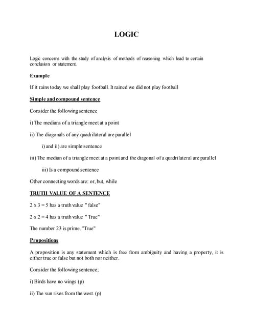 Logic - Logical Propositions | PPTX