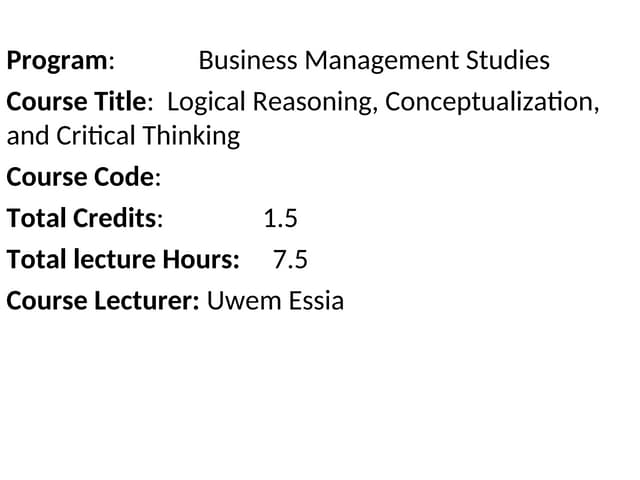Logical Reasoning Conceptualization And Critical Thinkingppt