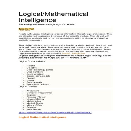 Logical Mathematical Intelligence Careers Logical/Mathematical