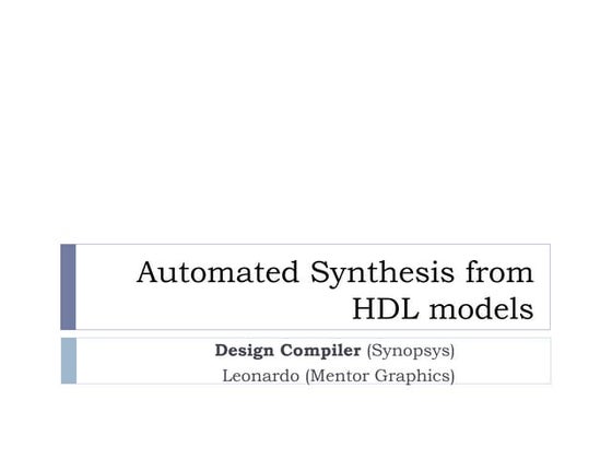 Synthesis and Optimization in Vlsi design | PDF
