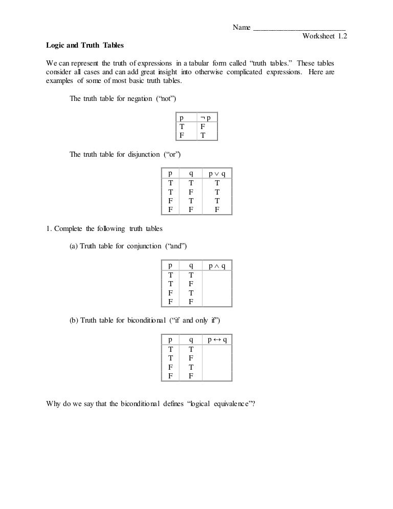 Logic worksheet