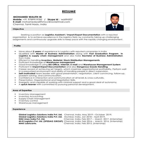Logistics assistant cv | PDF