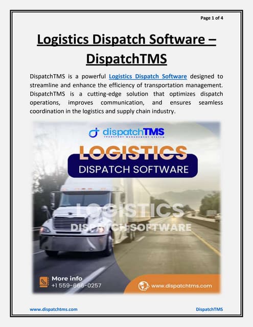 Logistics Dispatch Software - DispatchTMS | PDF Logistics Dispatch Software - DispatchTMS | PDF