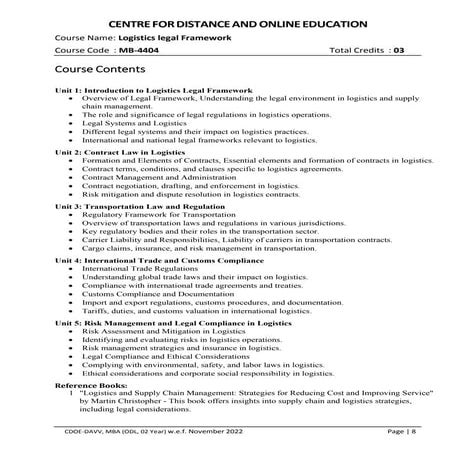 logistics in Legal frame work sllaybus IV SME | PDF