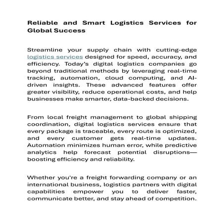 Reliable and Smart Logistics Services for Global Success | PDF