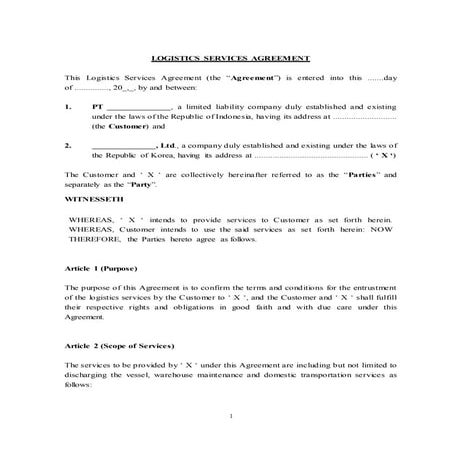 Logistics Services Agreement Sample (Purchase this doc, Text ...