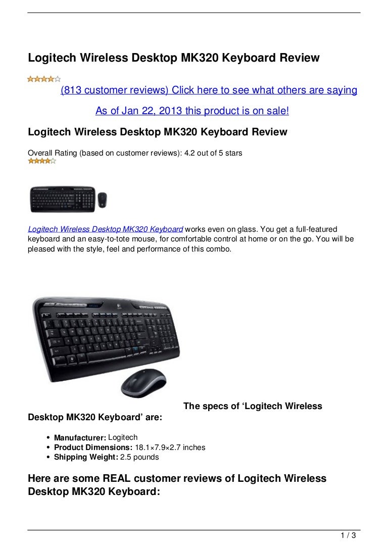 Logitech Wireless Desktop MK320 Keyboard Review