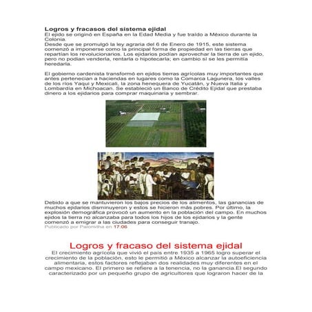 Logros y fracasos del sistema ejidal | DOCX