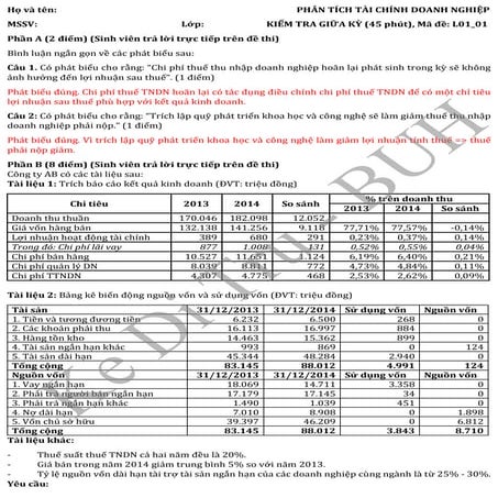 Đề thi Phân tích TCDN có lời giải | PDF