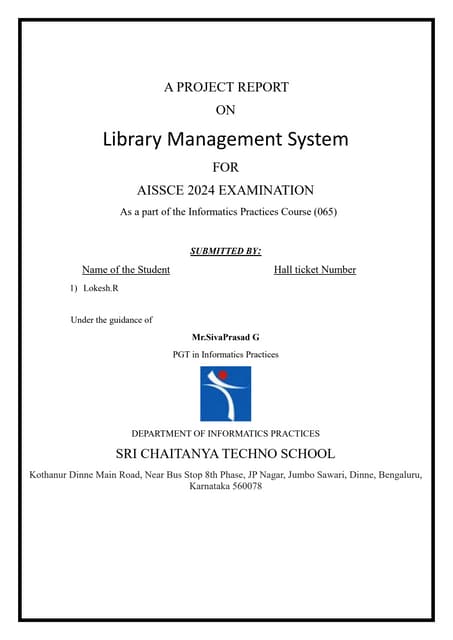 Python and MySQL Linking Class 12th Project File 23-24 | PDF