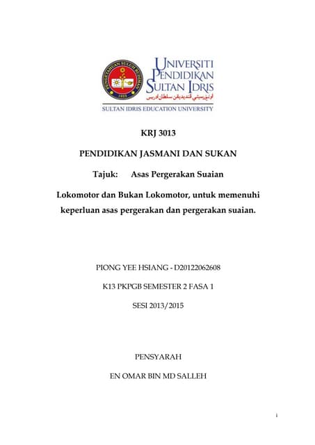 PERGERAKAN ASAS ( LOKOMOTOR, BUKAN LOKOMOTOR DAN MANIPULASI ALATAN | PDF