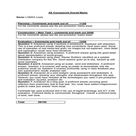 Lomax lewis as cw evaluation and overall feedback sheet | DOCX
