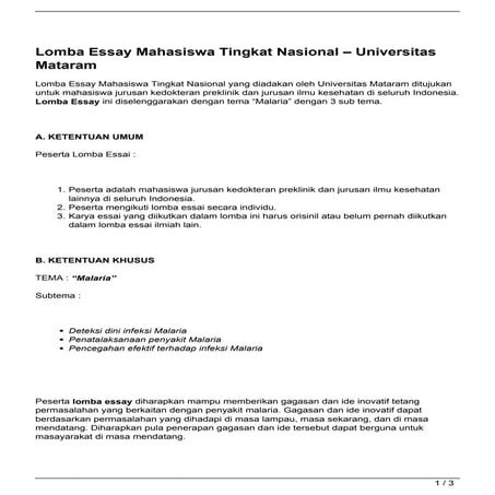 Lomba Essay Mahasiswa Tingkat Nasional – Universitas Mataram | PDF