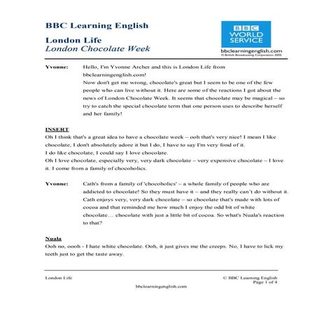 London Life BBC Report on London Chocolate Week | PDF