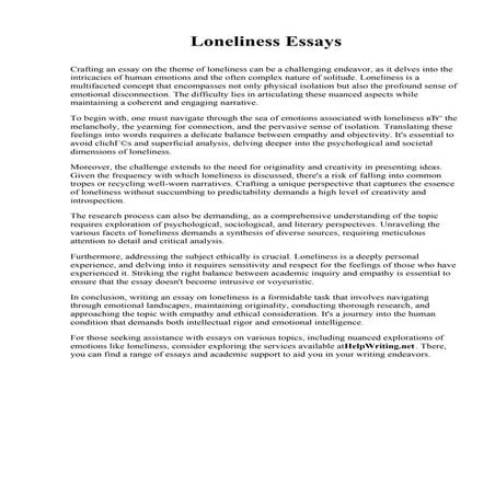 Loneliness Essays. Charles Stewart Mott Community College | PDF