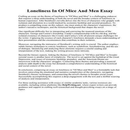 Loneliness In Of Mice And Men Essay | PDF
