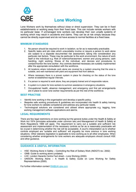 Lone Worker Safety - Lone Worker Policy Checklist 1.0