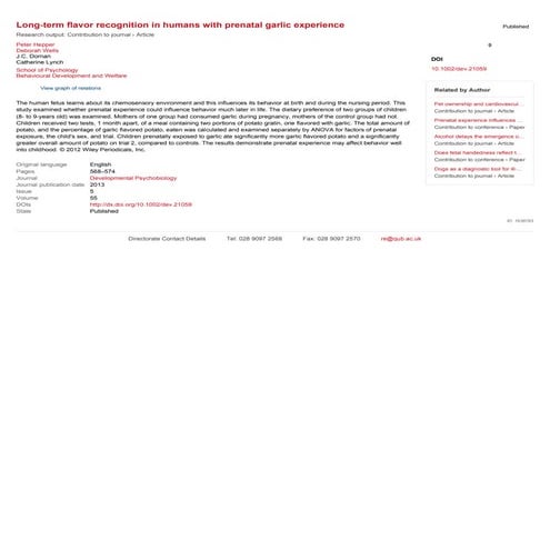 Long term flavor recognition in humans with prenatal garlic experience ...