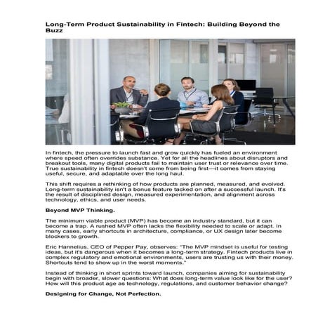 Long-Term Product Sustainability in Fintech. Building Beyond the Buzz ...