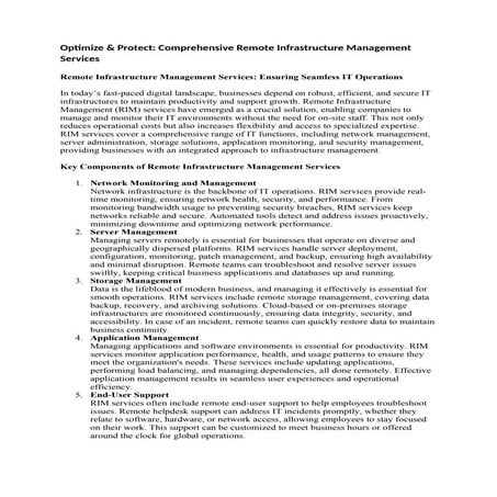Optimize And Protect Comprehensive Remote Infrastructure Management Services Pdf Free Download