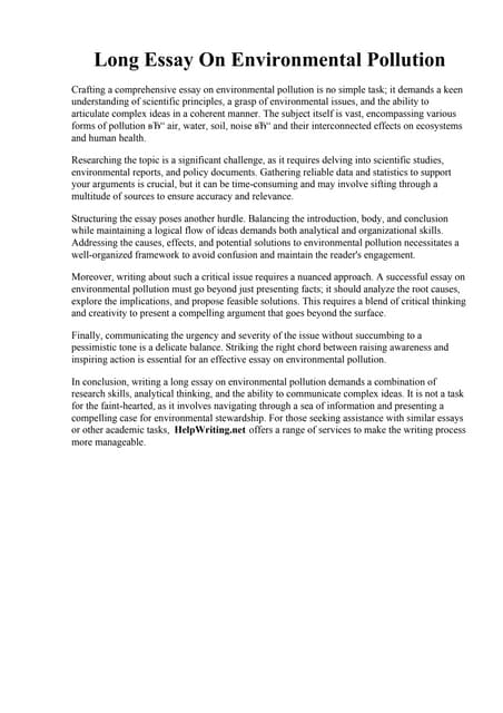 Long Essay On Environmental Pollution Pdf
