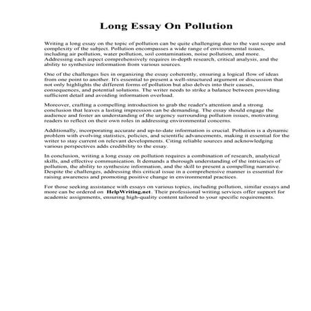 Essay Writing Pollution. Saint Martin's University | PDF