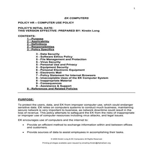 Computer Use Policy EK Computers | PDF