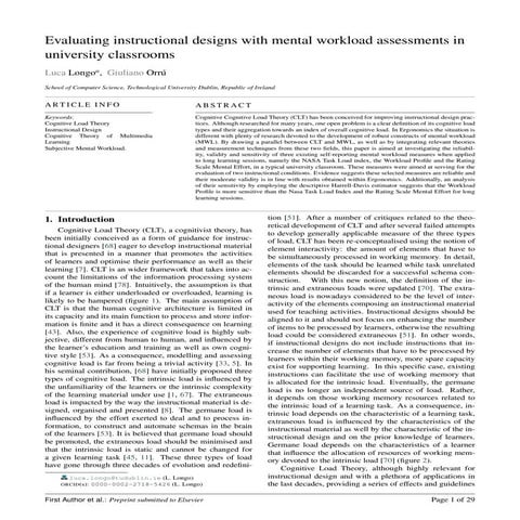 Evaluating instructional designs with mental workload assessments in ...