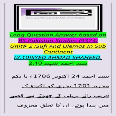 Long Question Answer based onBS.Pakistan Studies (9374)2.10in URDU سید ...