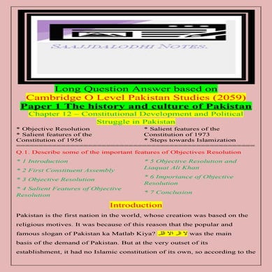 Long Question Answer based on Cambridge O Level Pakistan Studies (2059 ...