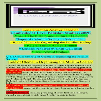 Long Question Answer based onCambridge O Level Pakistan Studies (2059 ...