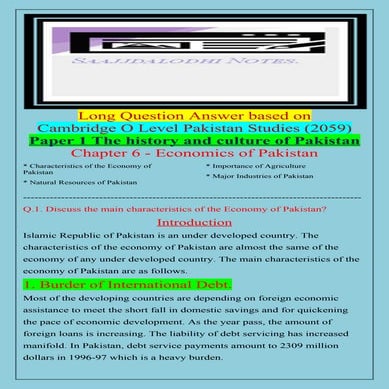 Long Question Answer Based Oncambridge O Level Pakistan Studies 2059