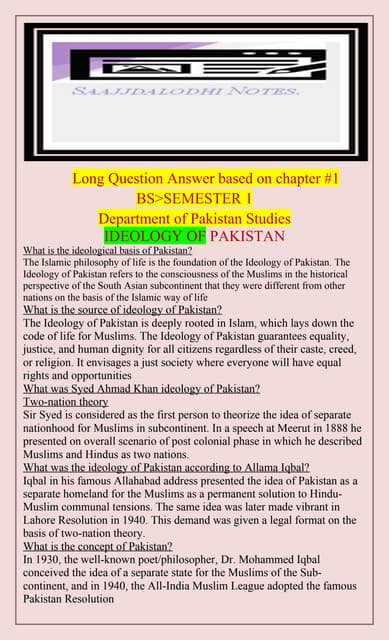 Pakistan studies for class 9th Notes | DOCX