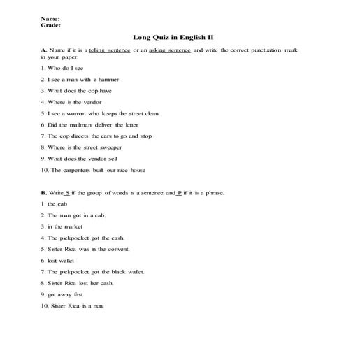 Long quiz in english | DOCX