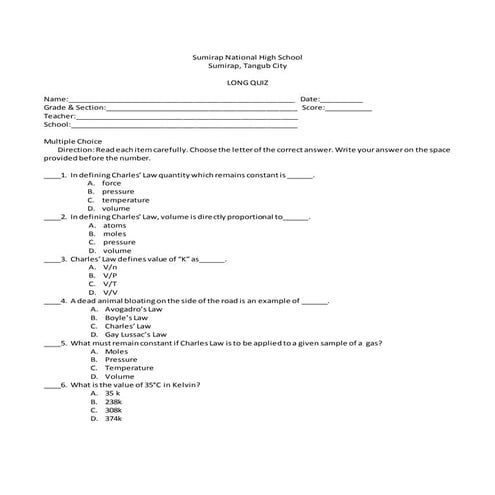 Long quiz questionnaire | DOCX