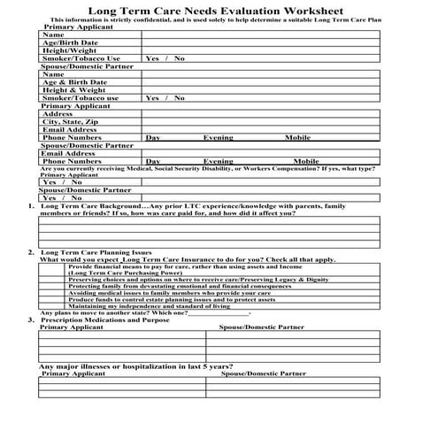 Long Term Care Needs Evaluation | PDF