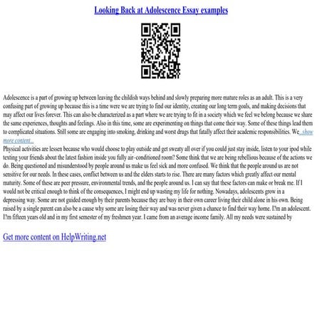 Looking Back At Adolescence Essay Examples | PDF | Parenting Teens ...