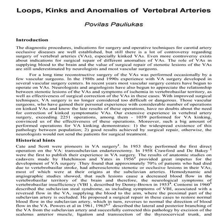 Loops Kinks and Anomalies of Vertebral Arteries | PDF