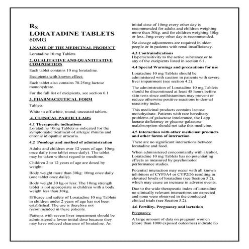 Loratadine 10 mg tablets smpc taj pharmaceuticals | PDF
