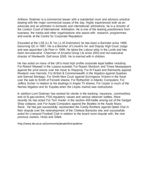 Lord Grabiner presentations