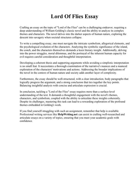 Lord Of The Flies Allegory Essay. Meredith College | PDF