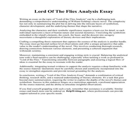 Lord Of The Flies Analysis Essay | PDF | Fiction | Books and Literature