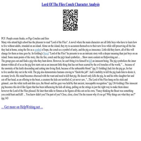 Lord Of The Flies Conch Character Analysis | PPT