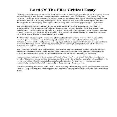 Lord Of The Flies Critical Essay | PDF