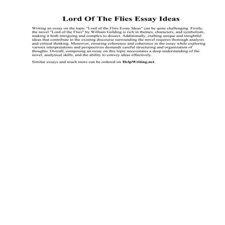 Lord Of The Flies Essay Ideas | PDF