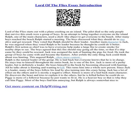 Lord Of The Flies Essay Introduction | PDF
